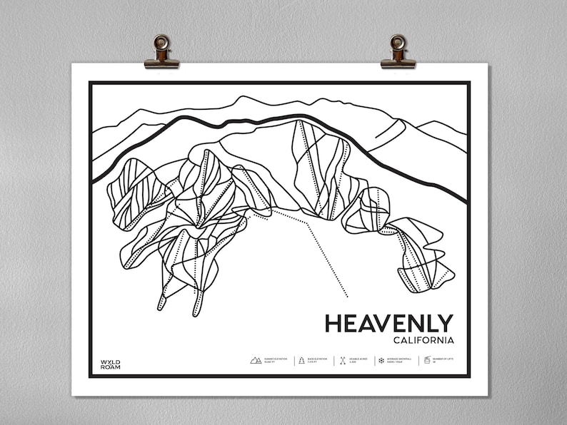 Heavenly Printable Ski Map, Heavenly Trail Map, Mountain Wall Art ...