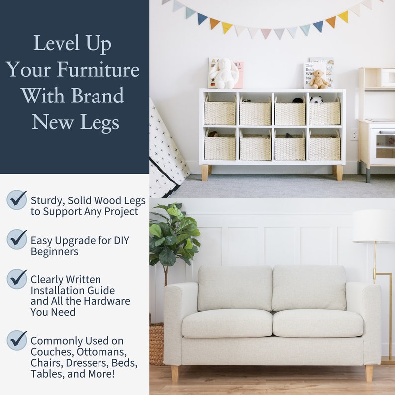 Square Furniture Legs Set of 4, Premium 3, 4, 5, 6, 8, 10, 12 Inch Ash ...