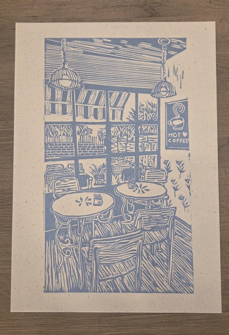 Deli Cafe - Linocut Cafe Print -coffee Shop Wall Art - Handmade Bistro ...