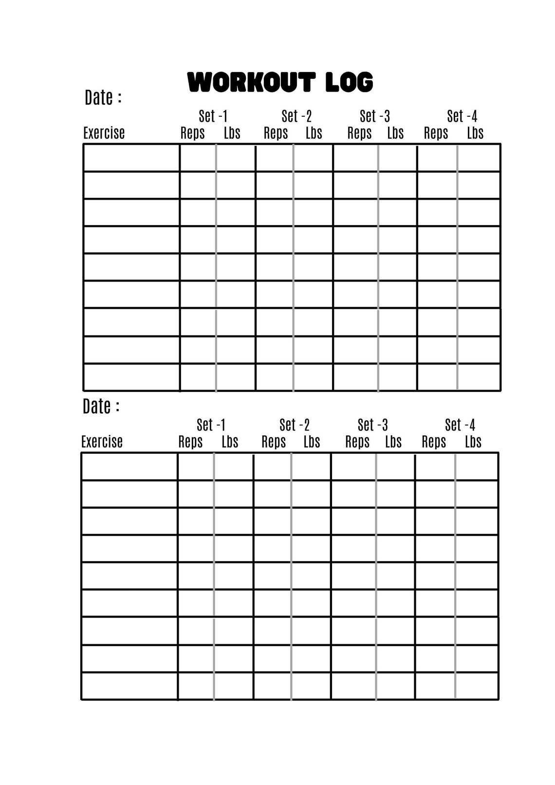 Blank Workout Log - Etsy