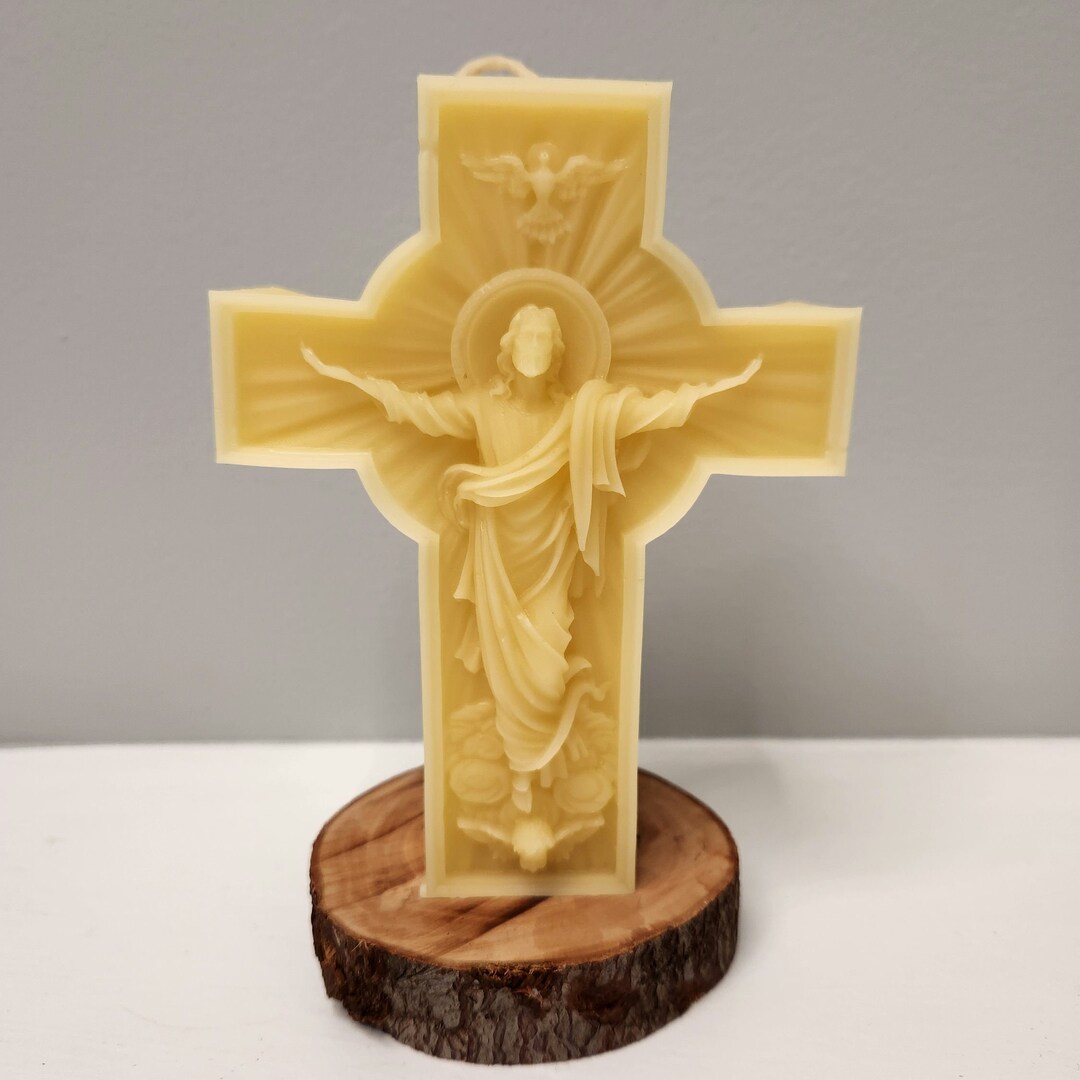 Beeswax 3D Sculpture Pillar Jesus on Cross Candle Statue Religious ...