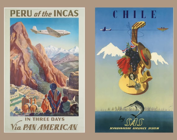 2 South American Vintage Travel Poster Bundle/printable Wall - Etsy