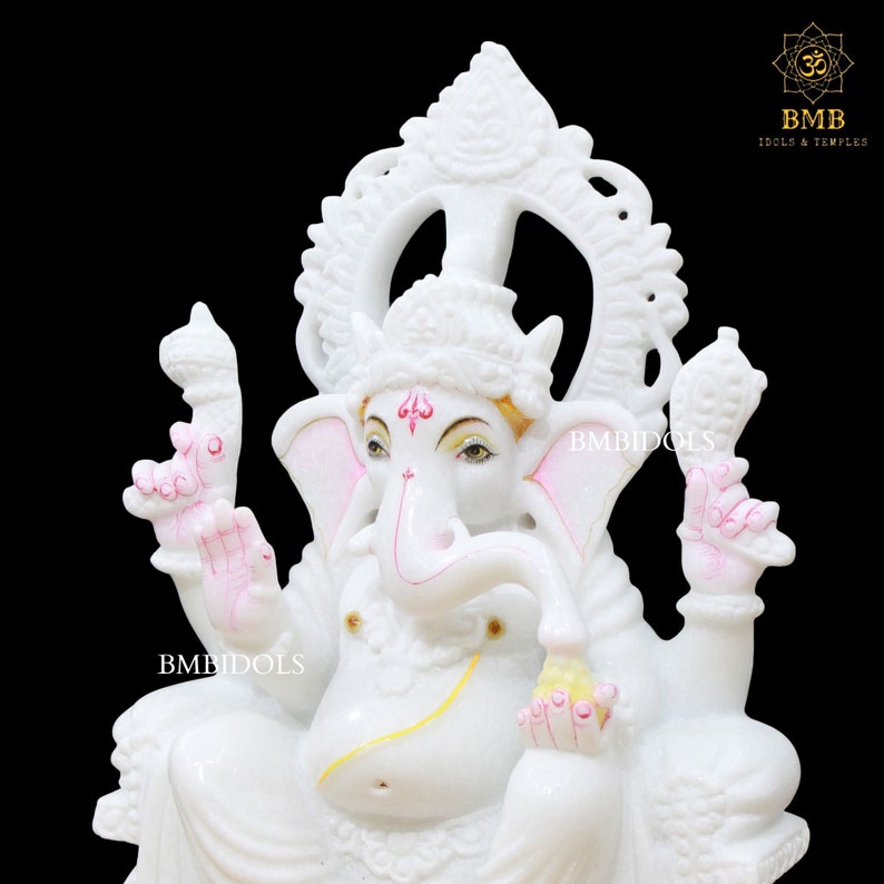 Ganesh Statue, Double Kiran Marble Ganesh Statue Made in White Marble in 15inch, Ganpati Murti ...