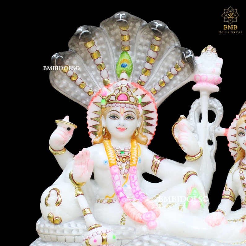 Vishnu Lakshmi Statue, Marble Laxmi Narayan Murti Made in Pure White ...