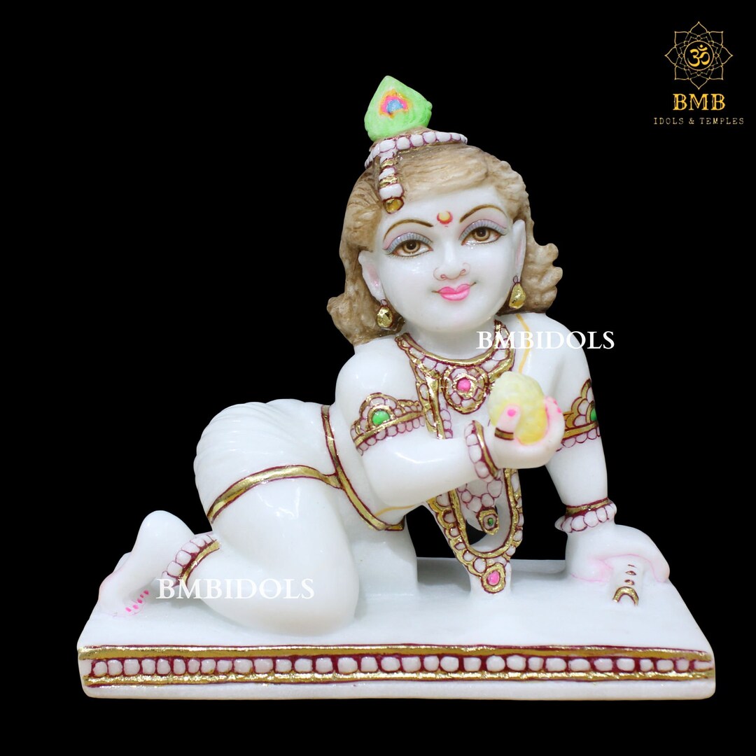 Krishna Statue, Makrana Marble Laddu Gopal Statue Made in Natural ...