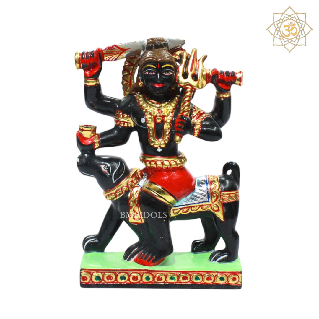 Makrana Marble Kal Bhairav Statue: Four-hand Bhairav Baba Idol, 9-inch ...