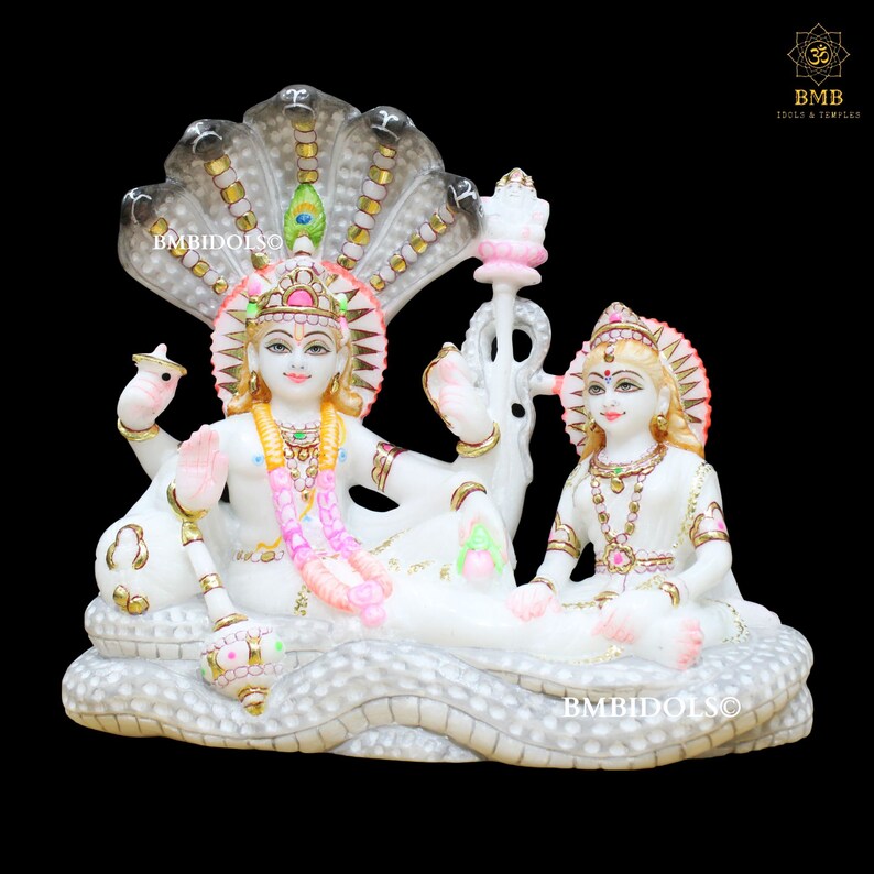 Vishnu Lakshmi Statue, Marble Laxmi Narayan Murti Made in Pure White ...