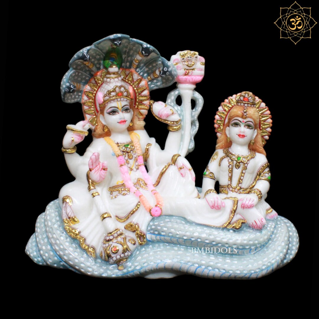 Vishnu Lakshmi Statue, Marble Laxmi Narayan Murti Made in Pure White ...