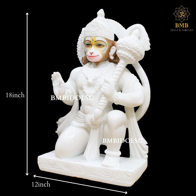 Hanuman Statue Made in Pure White Natural Marble in 18inches, Ashirwad ...