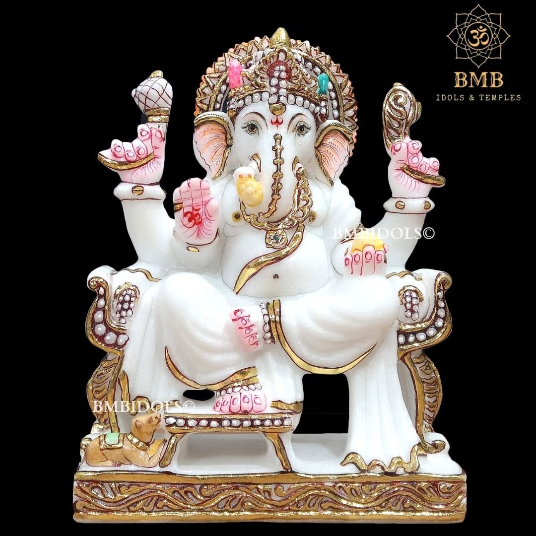 Marble Ganesh Idol Made in Natural Makrana Marble for Home and Temple ...