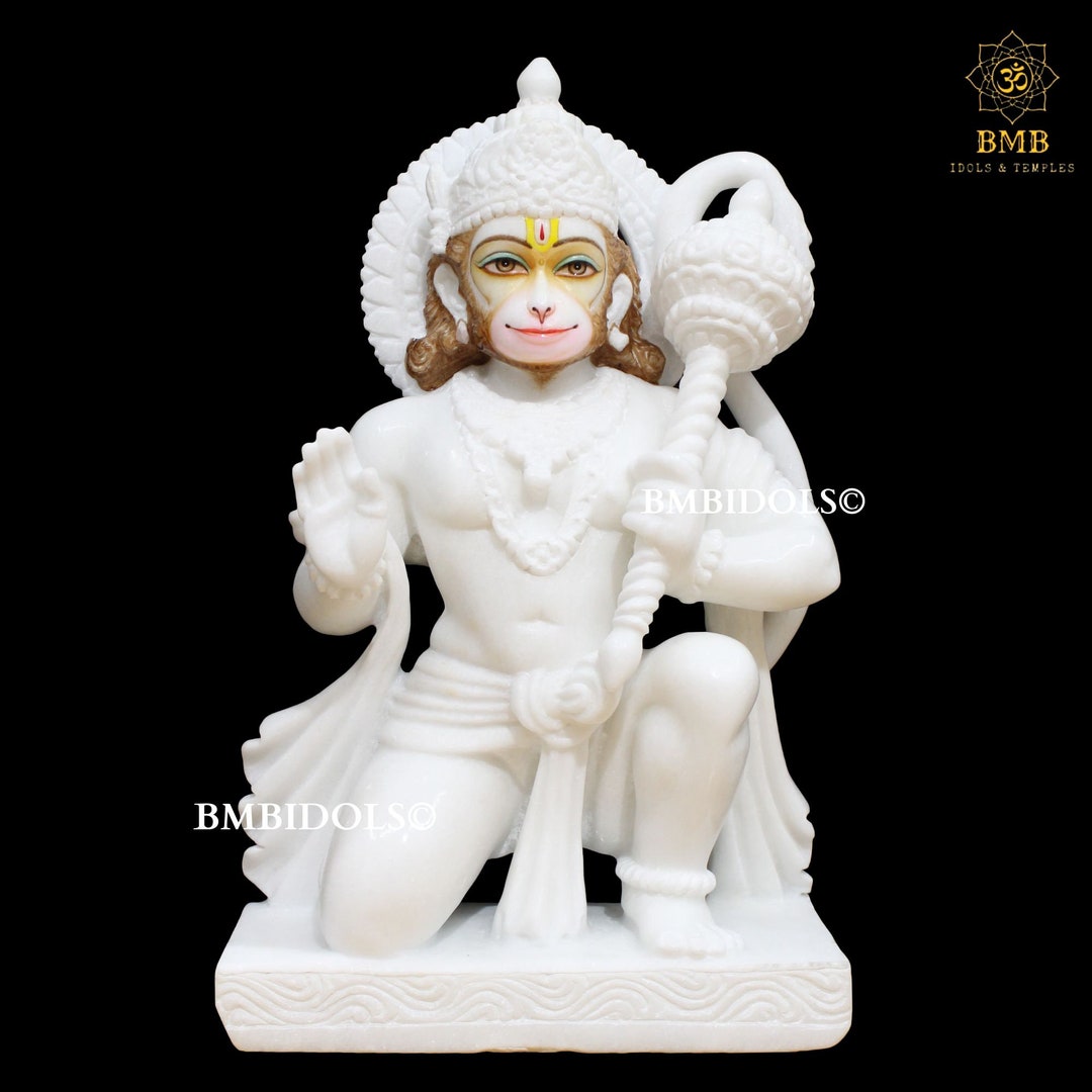 Hanuman Statue Made in Pure White Natural Marble in 18inches, Ashirwad ...