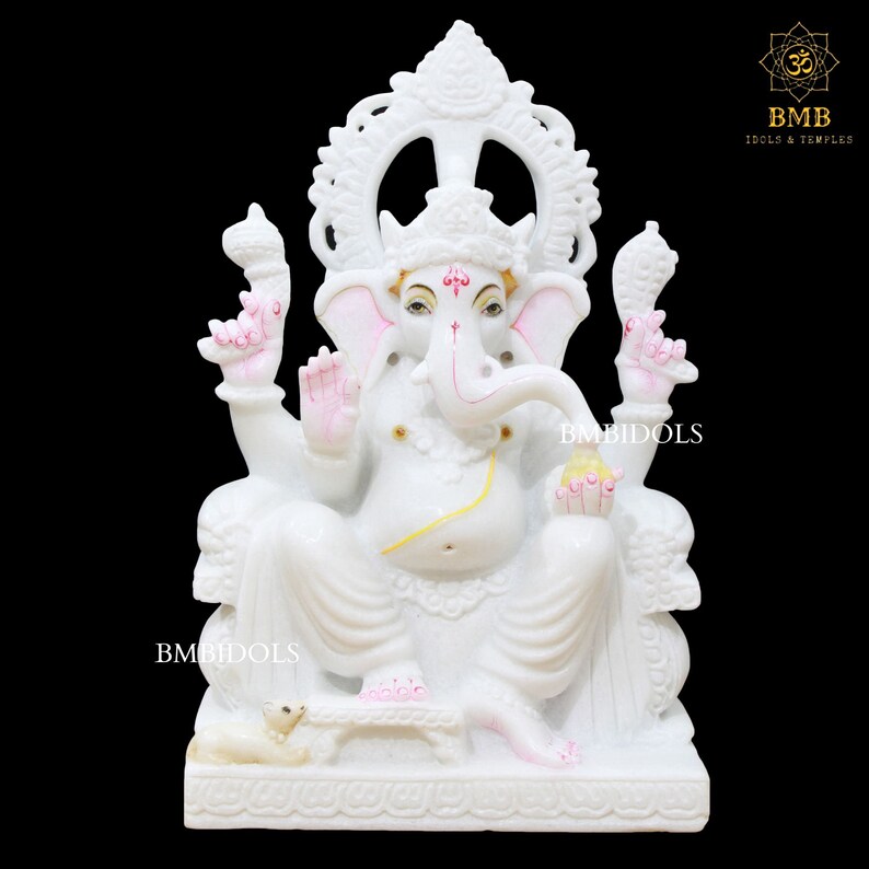 Ganesh Statue, Double Kiran Marble Ganesh Statue Made in White Marble in 15inch, Ganpati Murti ...