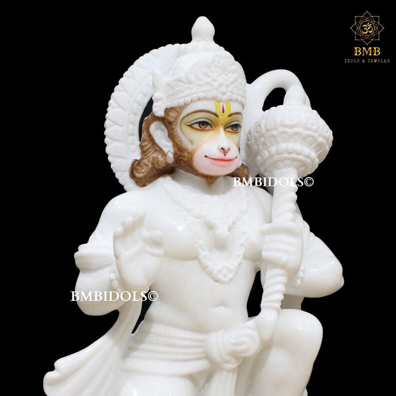Hanuman Statue Made in Pure White Natural Marble in 18inches, Ashirwad ...