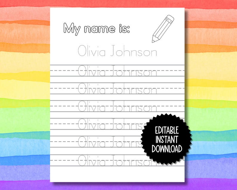 Editable Name Tracing Worksheet for Pre-k, Homeschool Printable (PDF ...