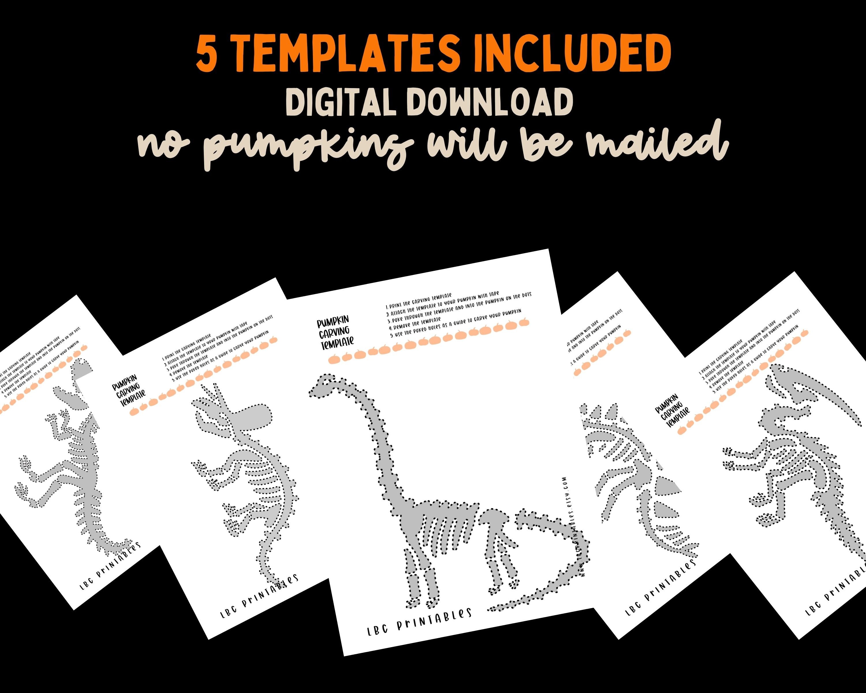 Dinosaur Pumpkin Stencil Printable Bundle Skeleton Carving | Etsy