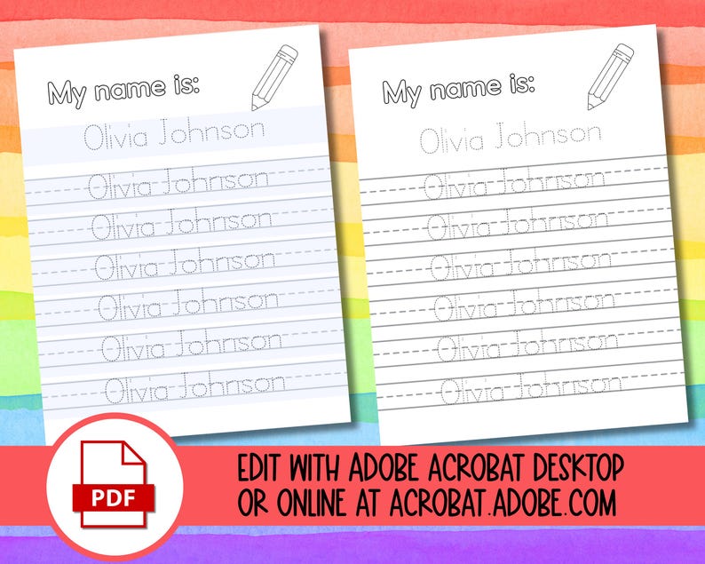 Editable Name Tracing Worksheet for Pre-k, Homeschool Printable (PDF ...