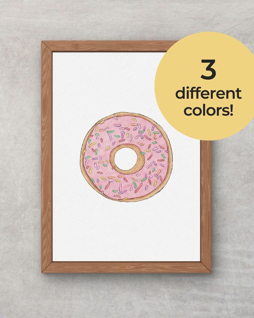 Donut Watercolor Print 3 Color Collection Watercolor Wall Art Digital ...