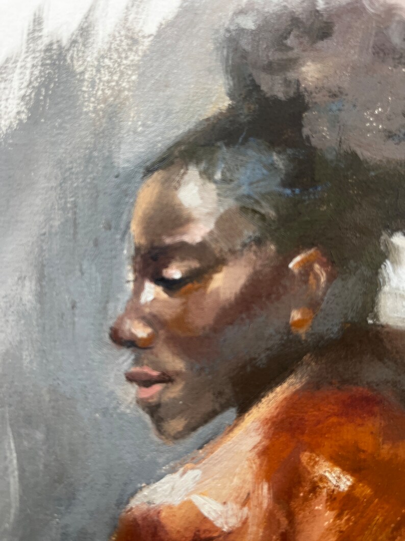 Portrait Painting of a Young Woman, Figurative Art, Nude, Oil on Paper ...