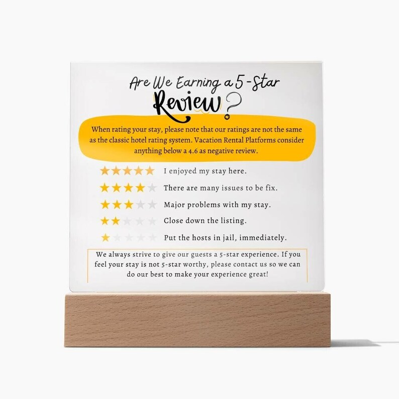 Airbnb Rating Acrylic Plaque, Airbnb Signs for Superhosts, 5 Star Guest ...