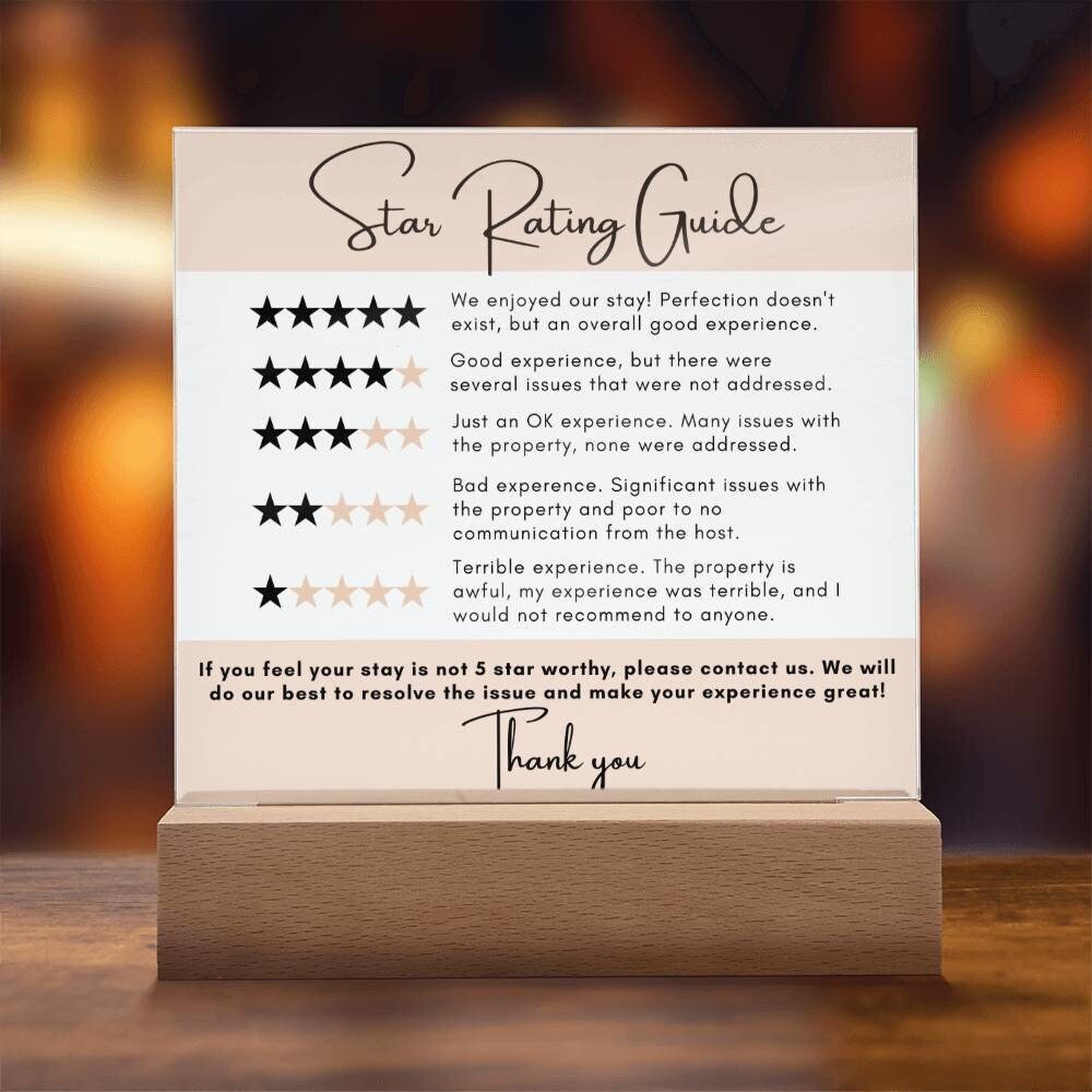 5 Star Guest Reviews Rating Explanation Acrylic Plaque for Airbnb VRBO ...