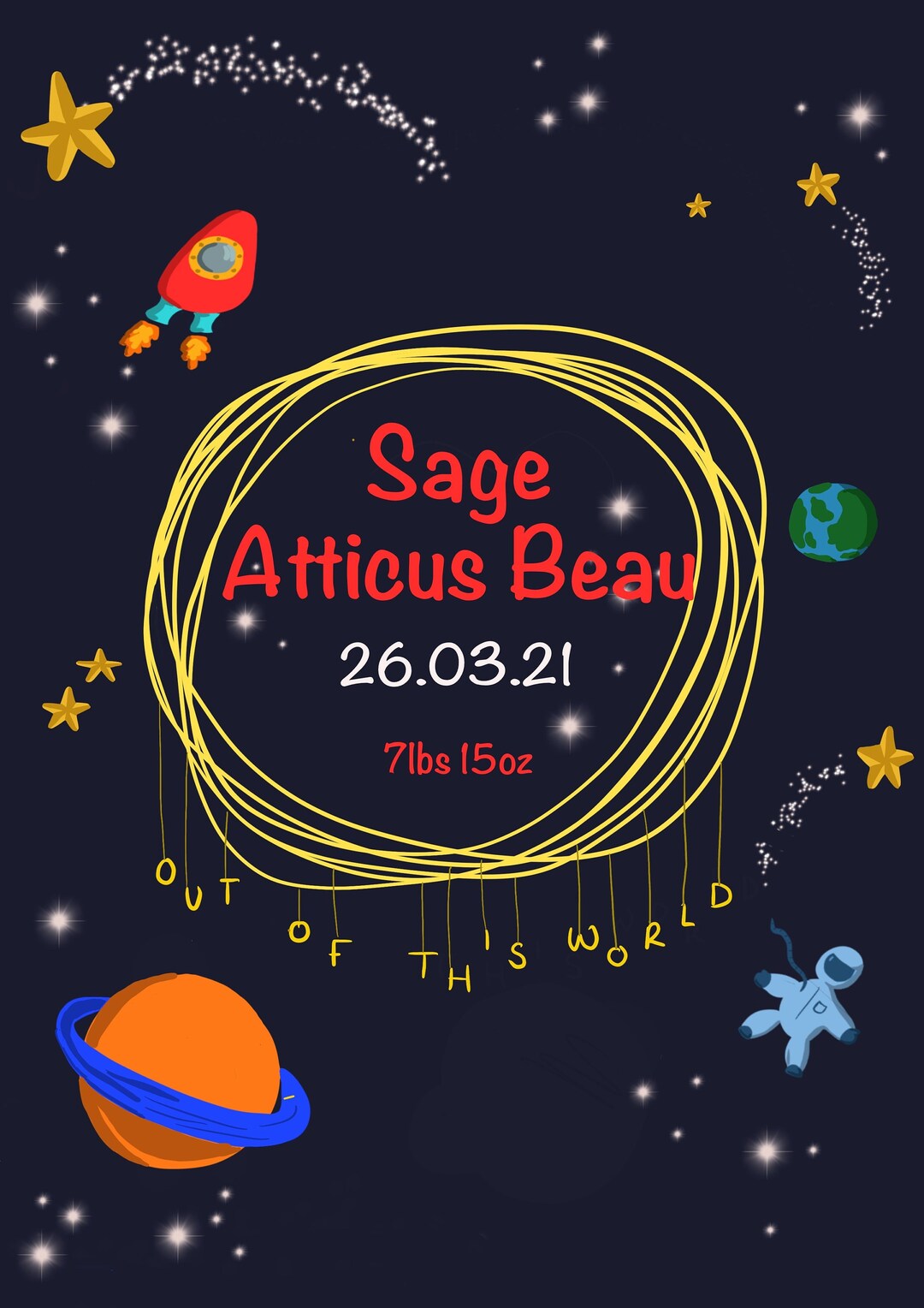 Personalised Printable Space Theme Name Print | Baby Name | Planet ...