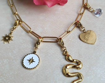 SOPHIA Collier à breloques personnalisable, collier multi charms doré ...