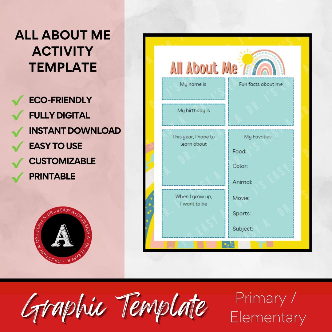Worksheet, All About Me, Visual, Canva Template, Teacher, Instant ...