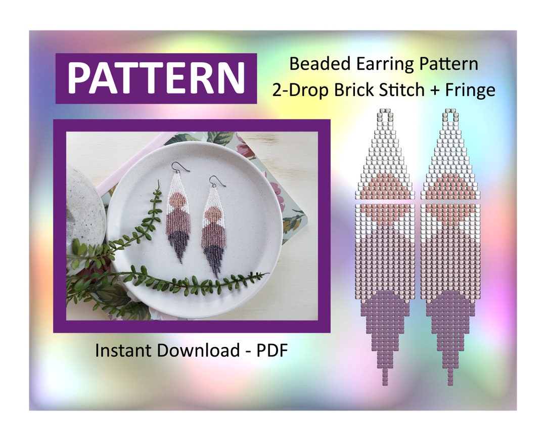 Beaded Earring Pattern, Seed Bead Fringe Earring PDF Pattern, 2 Drop ...