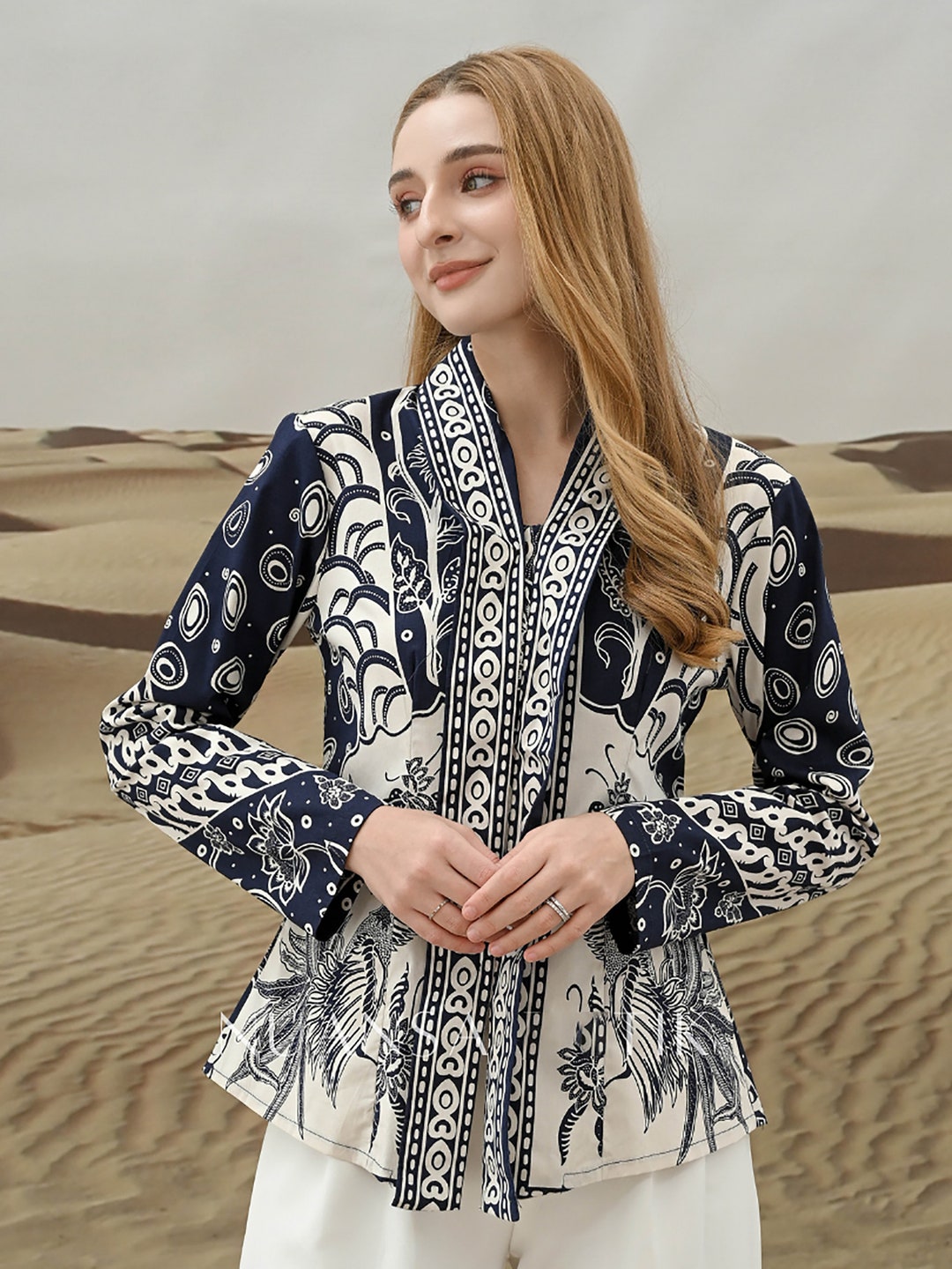 Batik Blouse Nuansa Batik Long Sleeve Kutubaru Style, Women Blouse ...