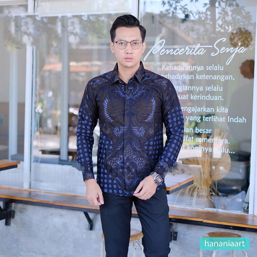 Blue Dara Exquisite Long-sleeve Batik Shirt for Men From Sendang Batik ...