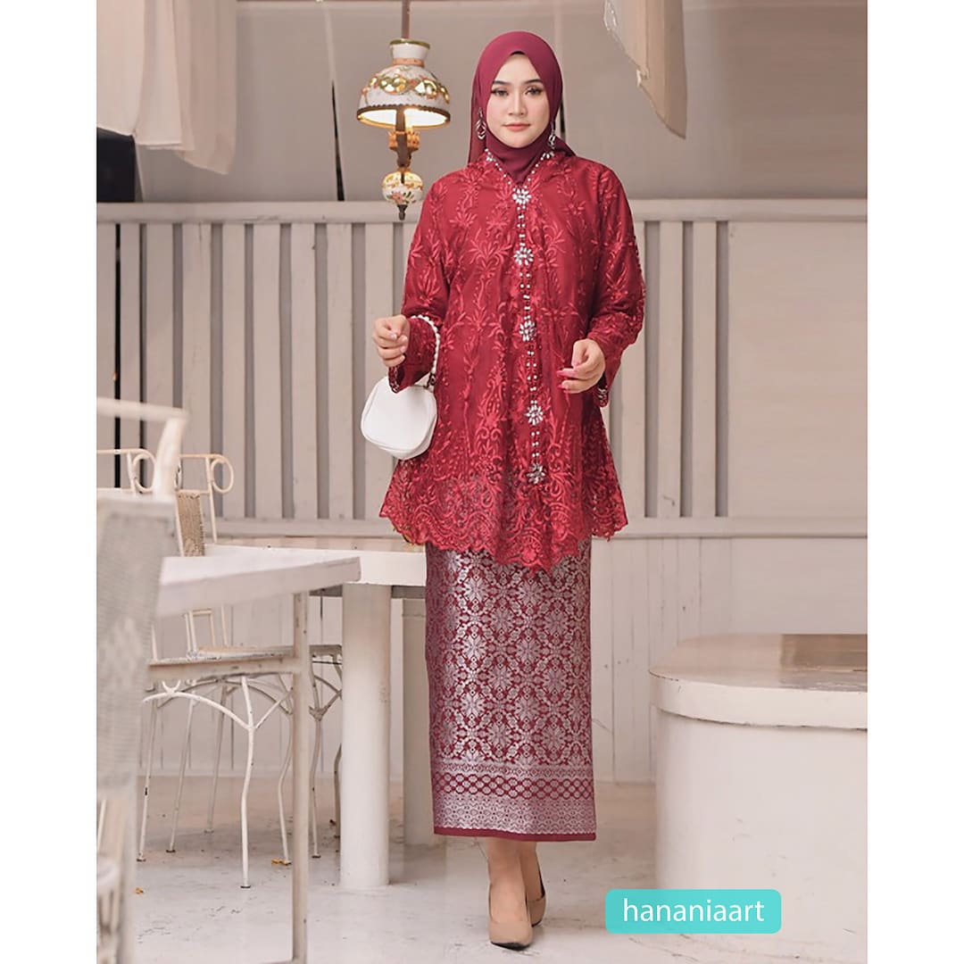 Heritage Elegance Encim Kebaya Set With Songket Skirt & Lace Tunic ...