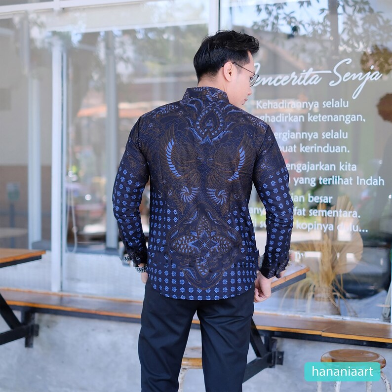 Blue Dara Exquisite Long-sleeve Batik Shirt for Men From Sendang Batik ...