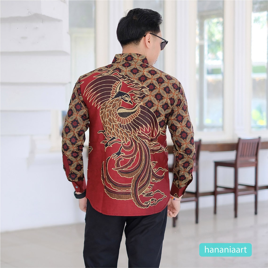 Red Agra Exquisite Long Sleeve Men's Batik Shirt Collection of Sendang ...