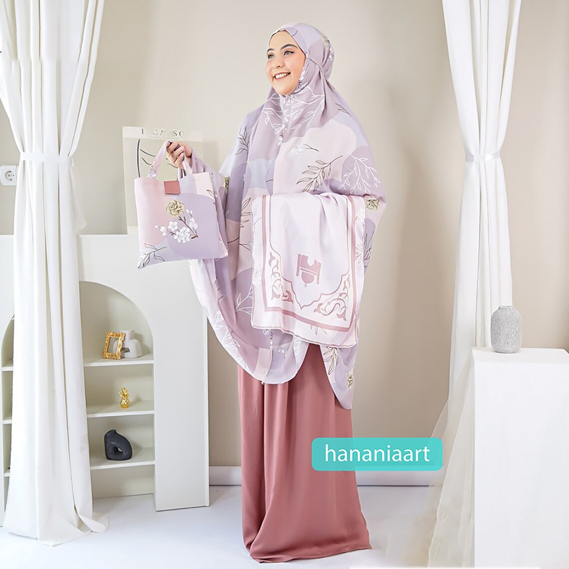 Elegance Tazbiya X Kemiso Hanania Purple Prayer Set Mukena, Women ...