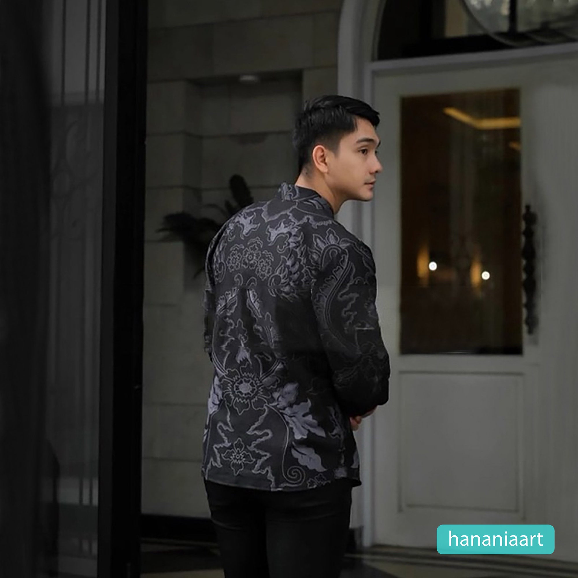 Modern Elegance Bianca Batik Premium Slim Fit Men's Long Sleeve Grey ...