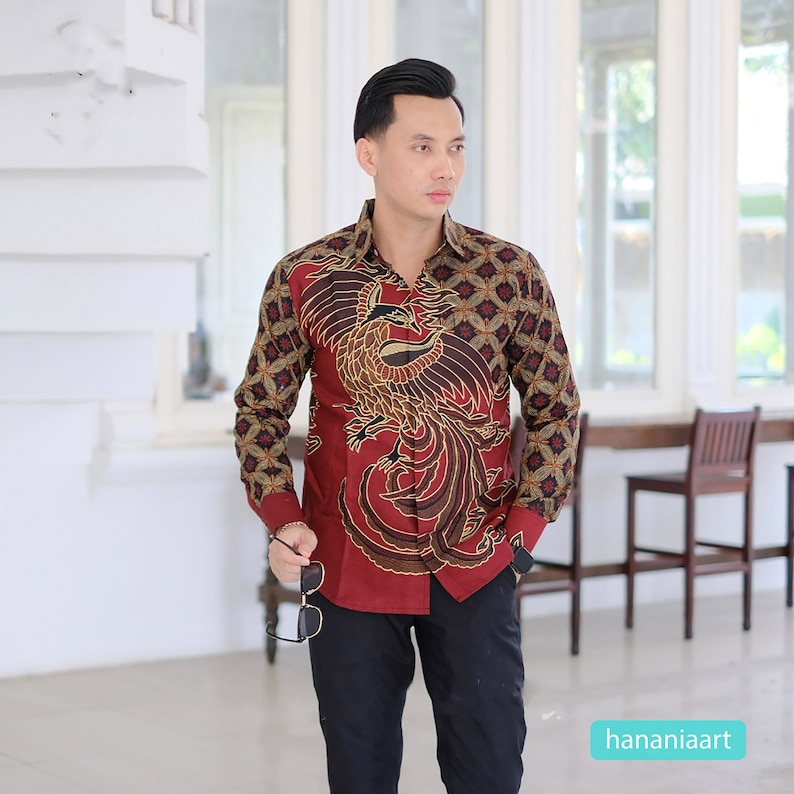 Red Agra Exquisite Long Sleeve Men's Batik Shirt Collection of Sendang ...