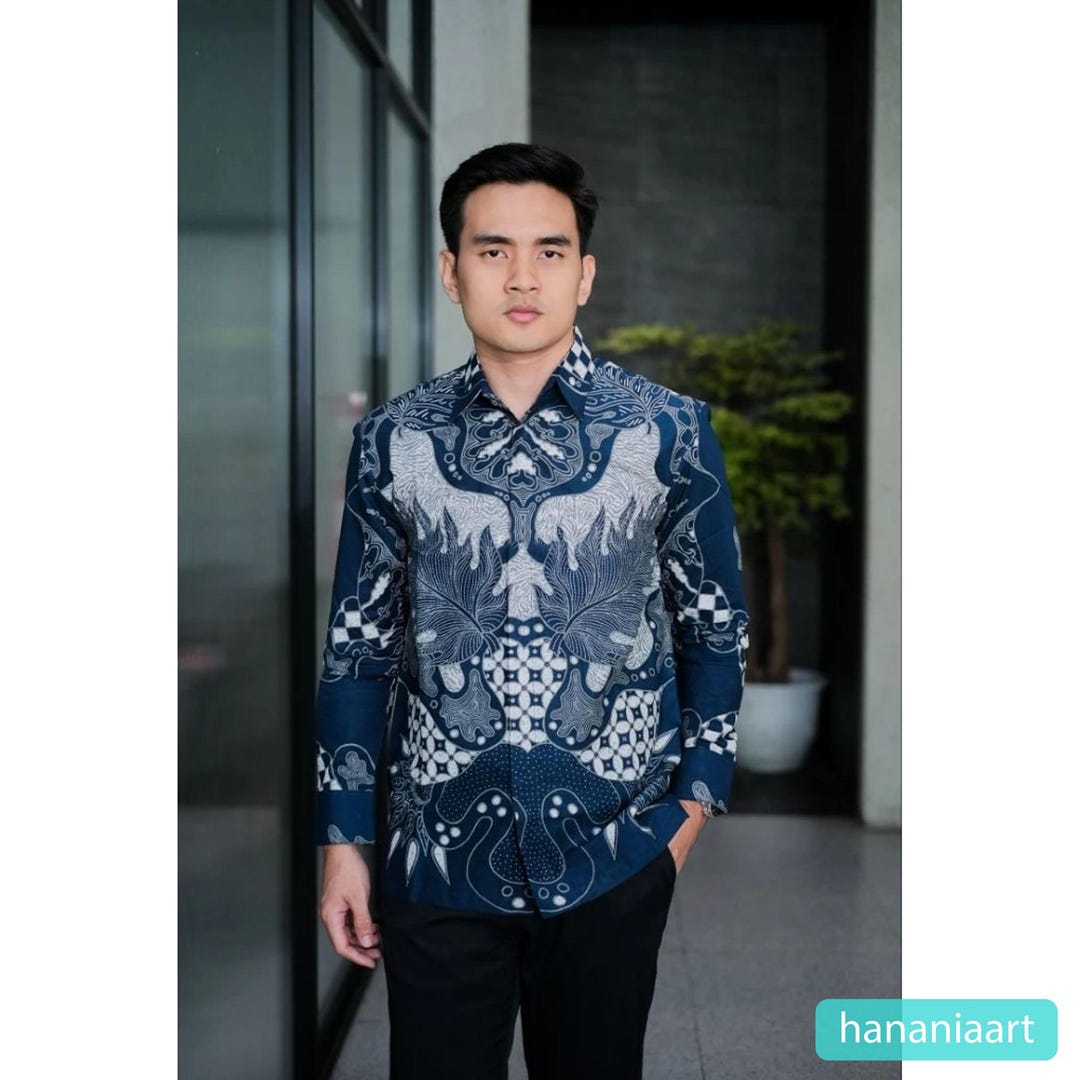 Sembodro Navy Long Sleeve Modern Batik Shirt for Men, Men Batik, Men ...