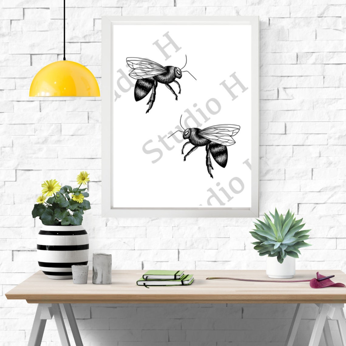 Fine Line Twin Bees Digital Download Print, Printable Art, Digital ...