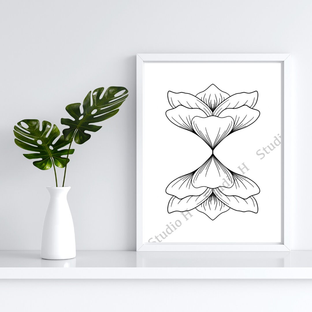 Fine Line Petal Flower Digital Download Print, Printable Art, Digital ...