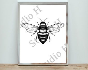 Fine Line Bee in HONEY - Digital Download Print, Printable Art, Digital ...