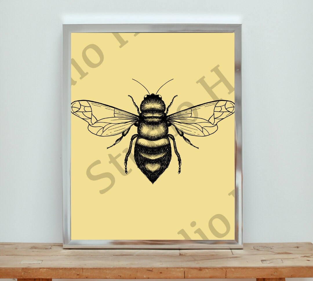 Fine Line Bee in HONEY - Digital Download Print, Printable Art, Digital ...