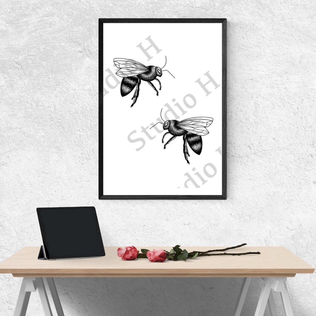 Fine Line Twin Bees Digital Download Print, Printable Art, Digital ...