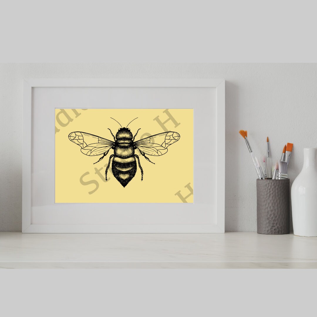 Fine Line Bee in HONEY - Digital Download Print, Printable Art, Digital ...