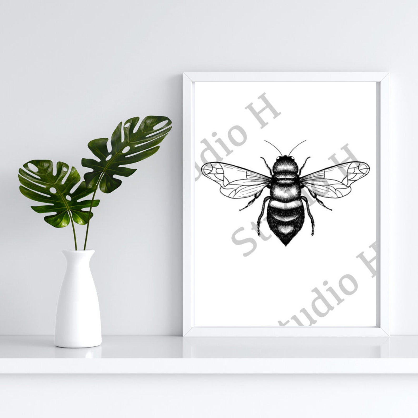 Fine Line Bee - Digital Download Print, Printable Art, Digital Listing ...
