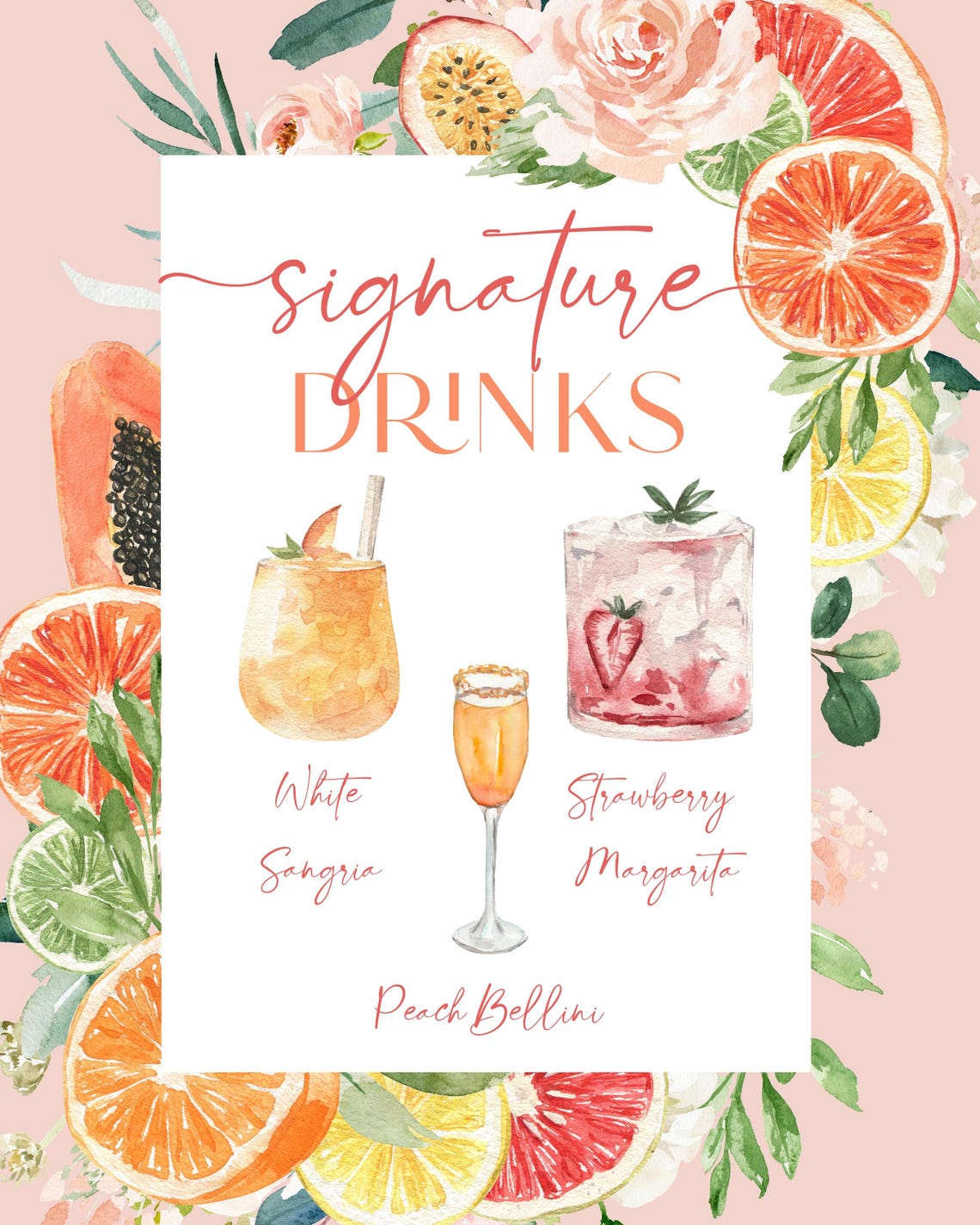 Tropical Citrus Drink Sign for Bridal Shower, Bachelorette, Wedding ...