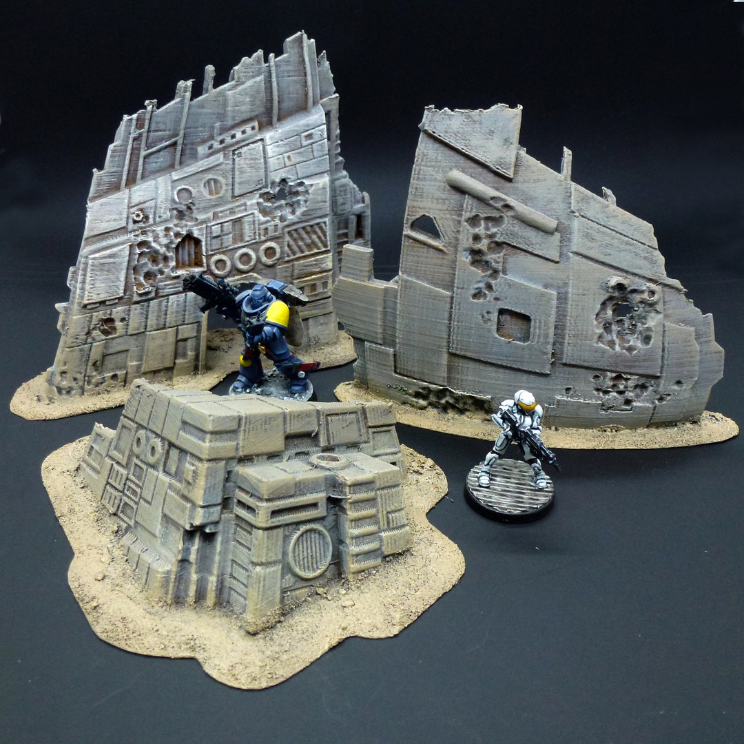 Space Ship UNPAINTED Wreckage Set - 28mm Tabletop Terrain 15mm Terrain ...