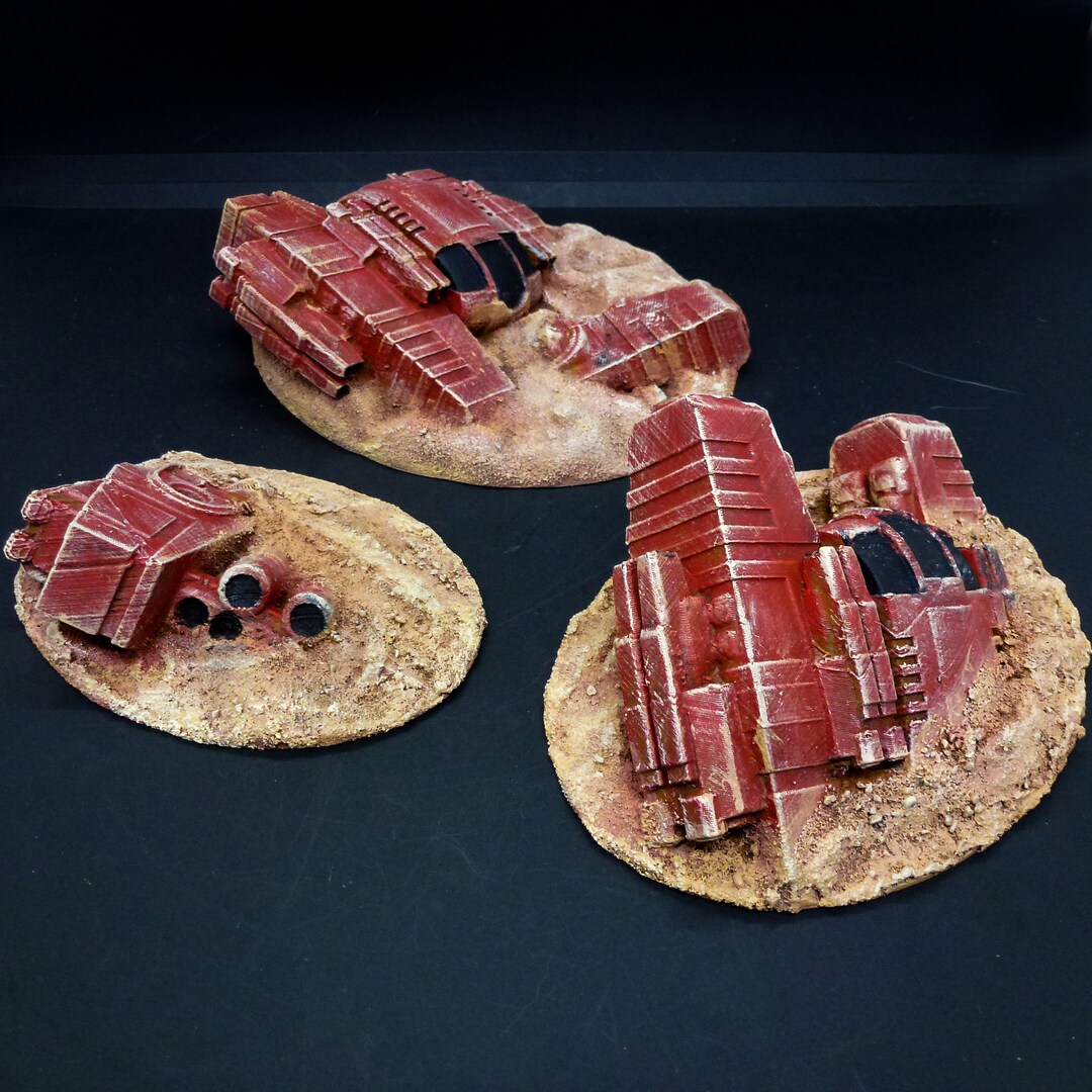 Wrecked Interceptor Space Ship Set PAINTED 28mm Tabletop Terrain ...