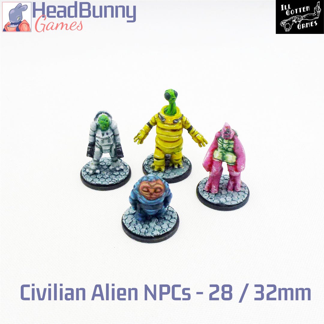 Sci-fi Alien NPC Miniatures (set of 4) - 28mm/32mm Unpainted Wargaming ...