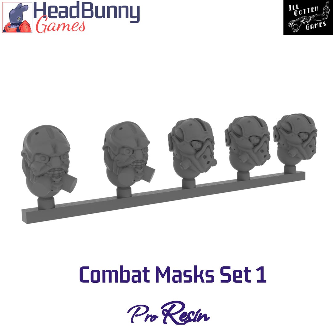 Combat Mask Gasmask Heads Set 1 UNPAINTED 28mm Resin Conversion Bits ...