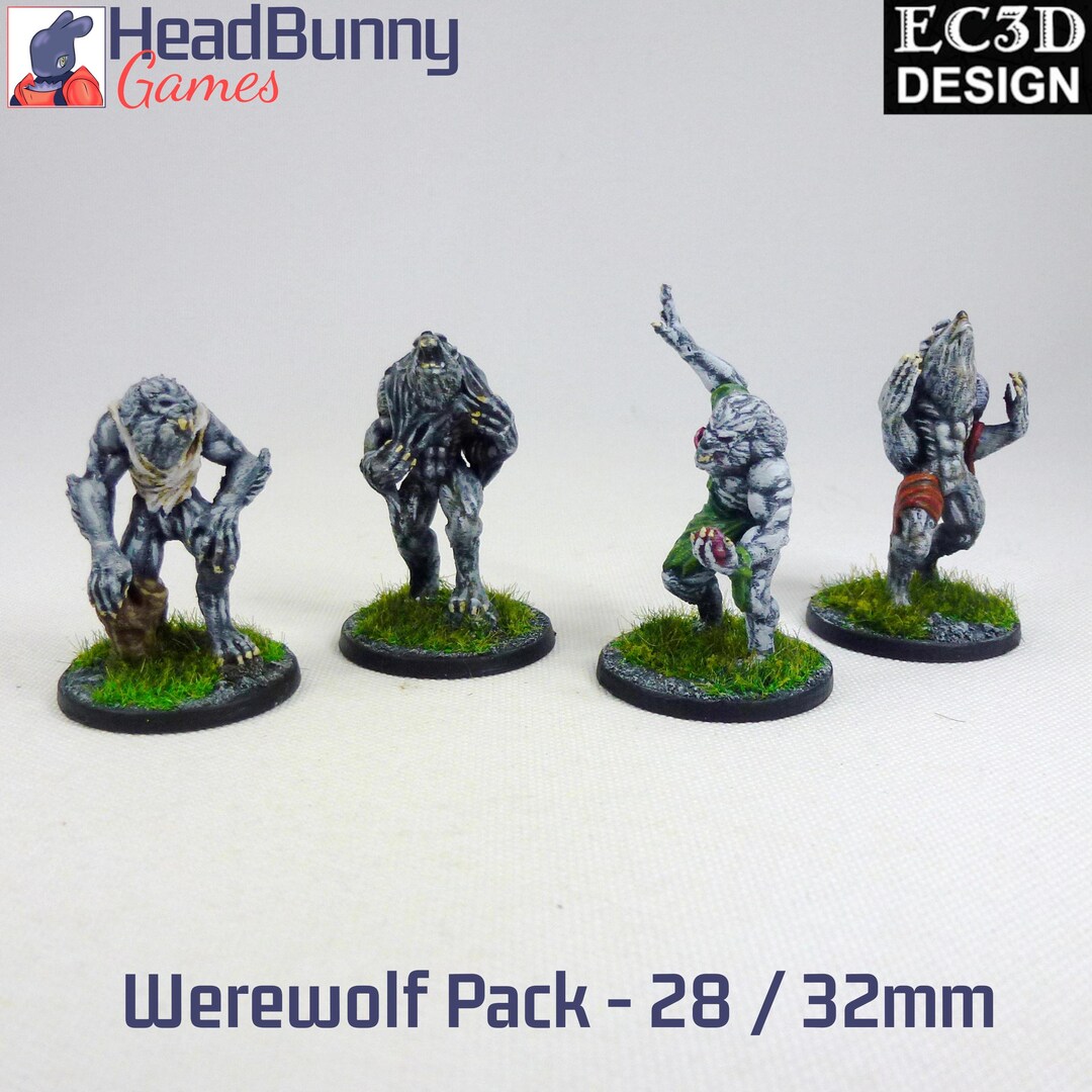 Werewolf Pack (4) - UNPAINTED 28mm 32mm Dnd Creature Miniatures Fantasy ...